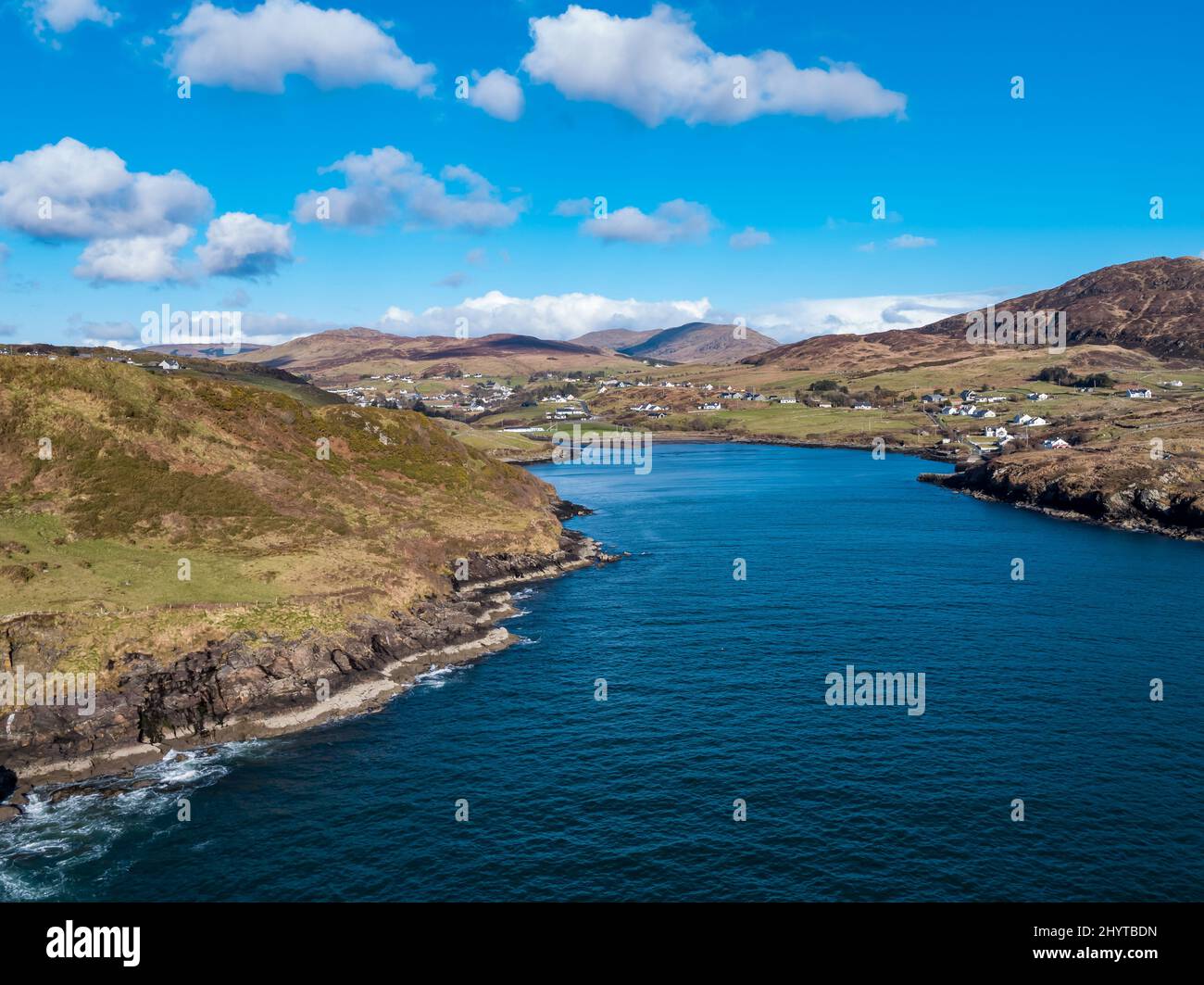 Aerial view of the beautiful coast at Kilcar in County Donegal ...