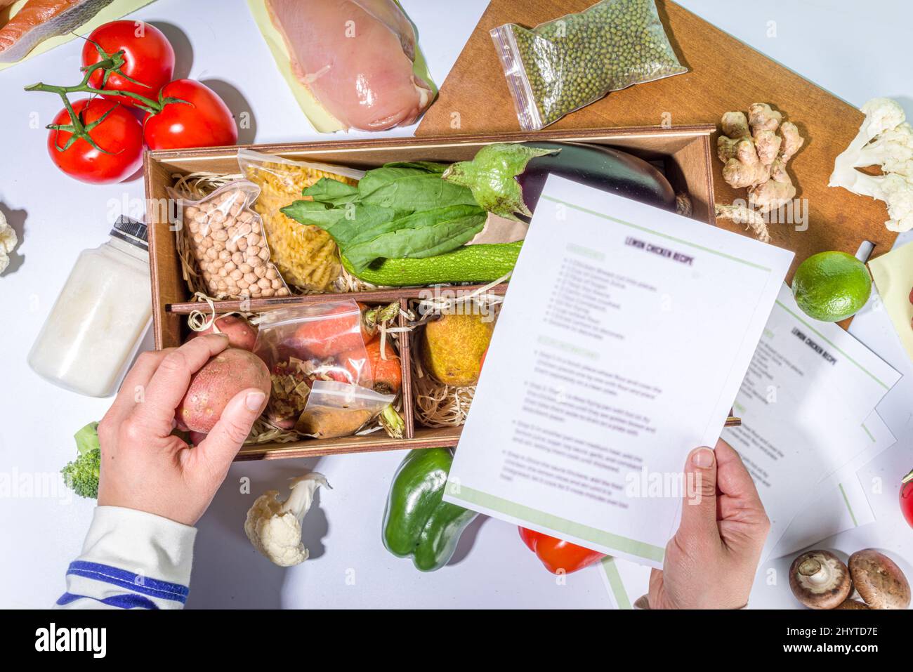 Meal Kit Delivery Concept. Set various healthy dishes food ingredients ...