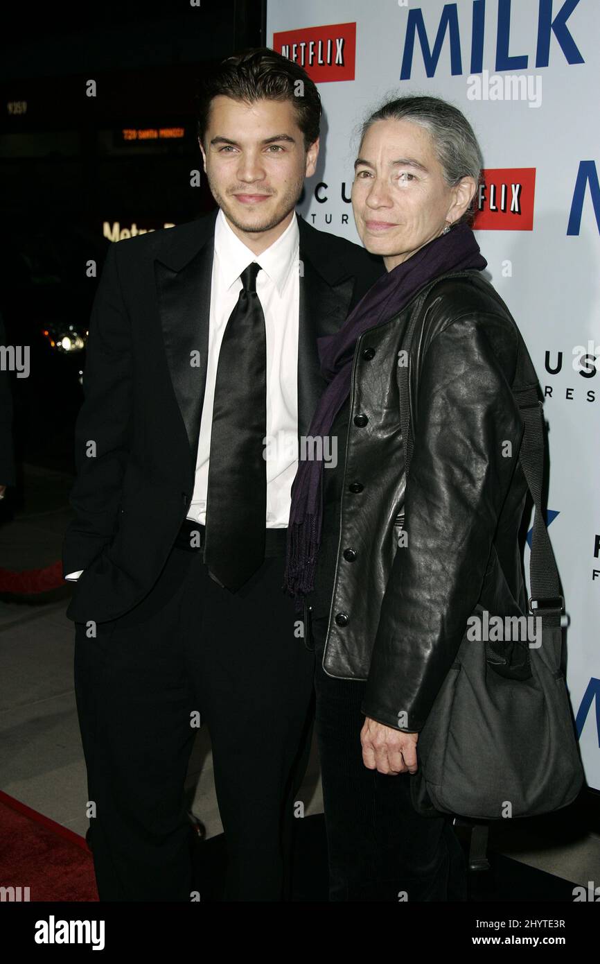Emile Hirsch and mother Meg at the premiere of the Milk at the Academy ...