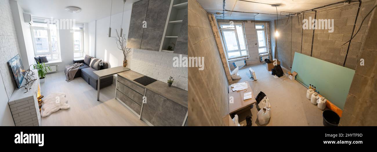 Comparison of a room in an apartment before and after renovation new ...