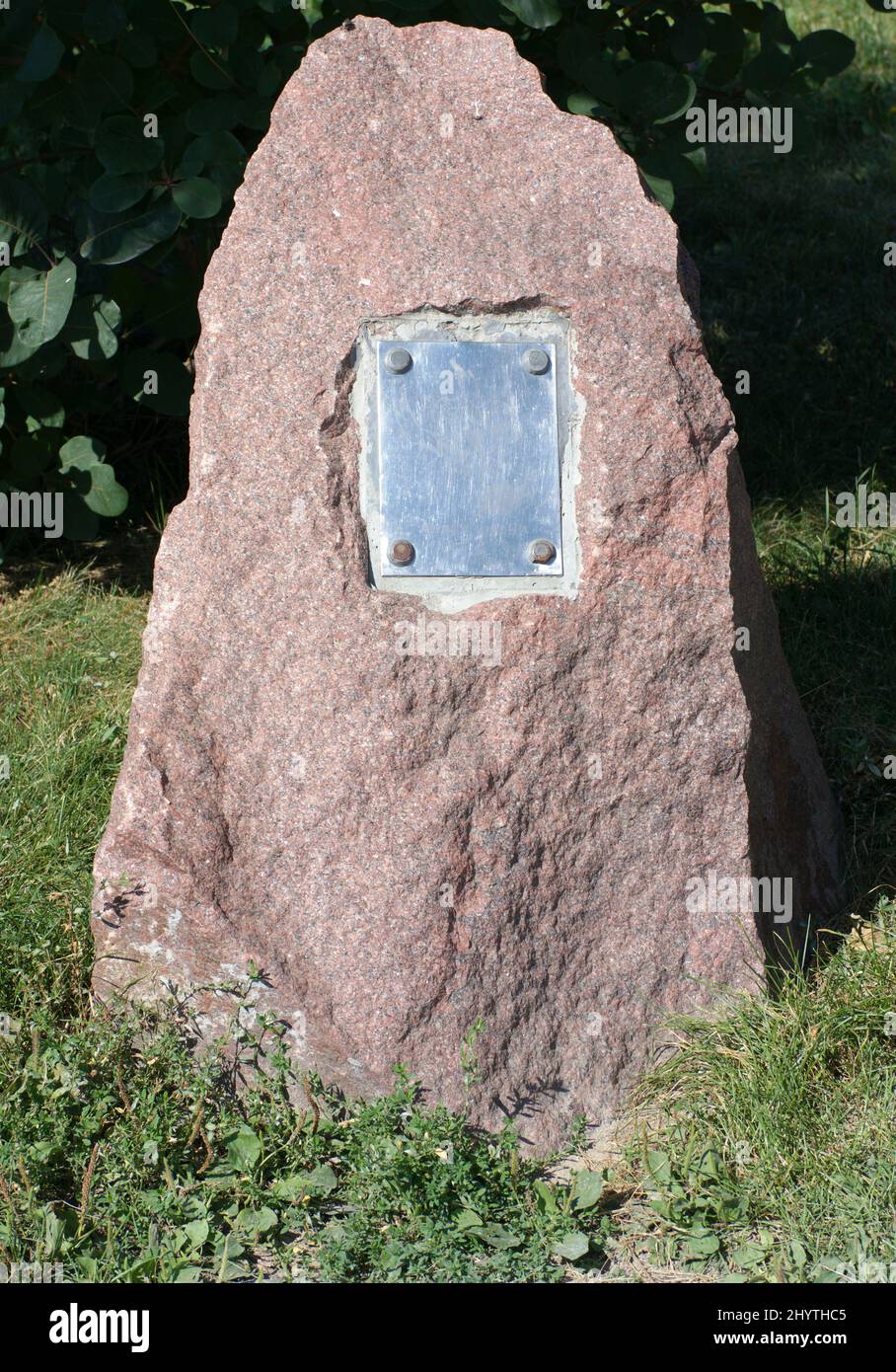 metal plate on granite stone in park at dry sunny summer day Stock ...