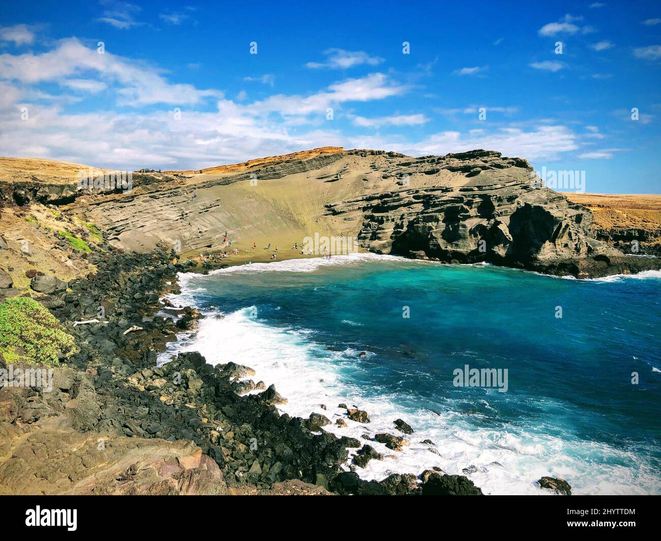Mahana beach in Hawaii, one of only four green sand beaches of the ...