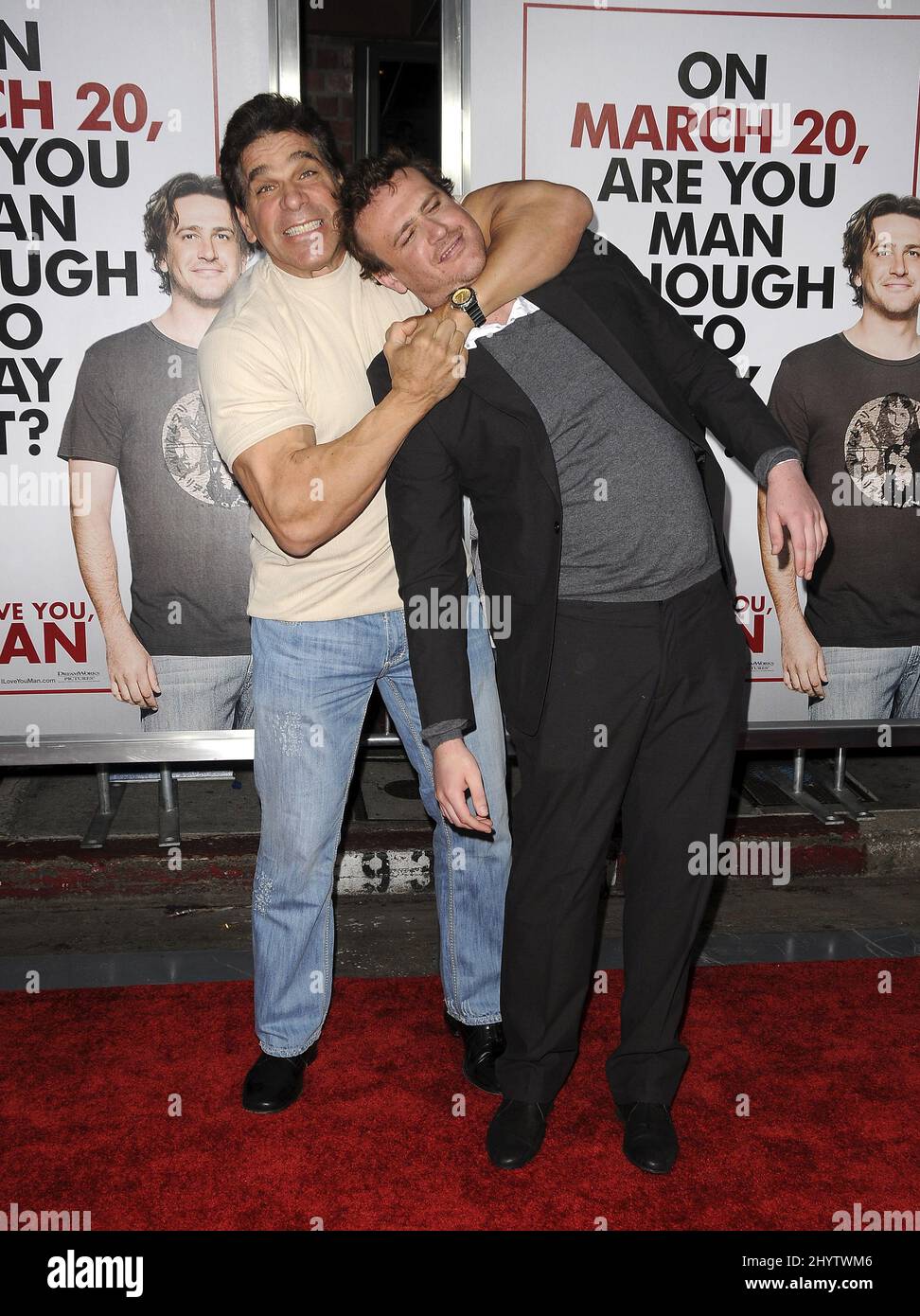 Lou Ferrigno and Jason Segel attend the premiere of "I Love You, Man ...