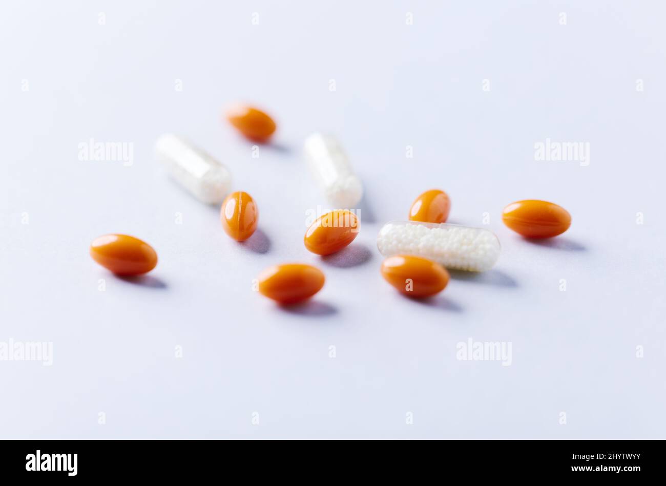 Coenzyme Q10 and Vitamin C, capsules. Antioxidants. Concept for a ...