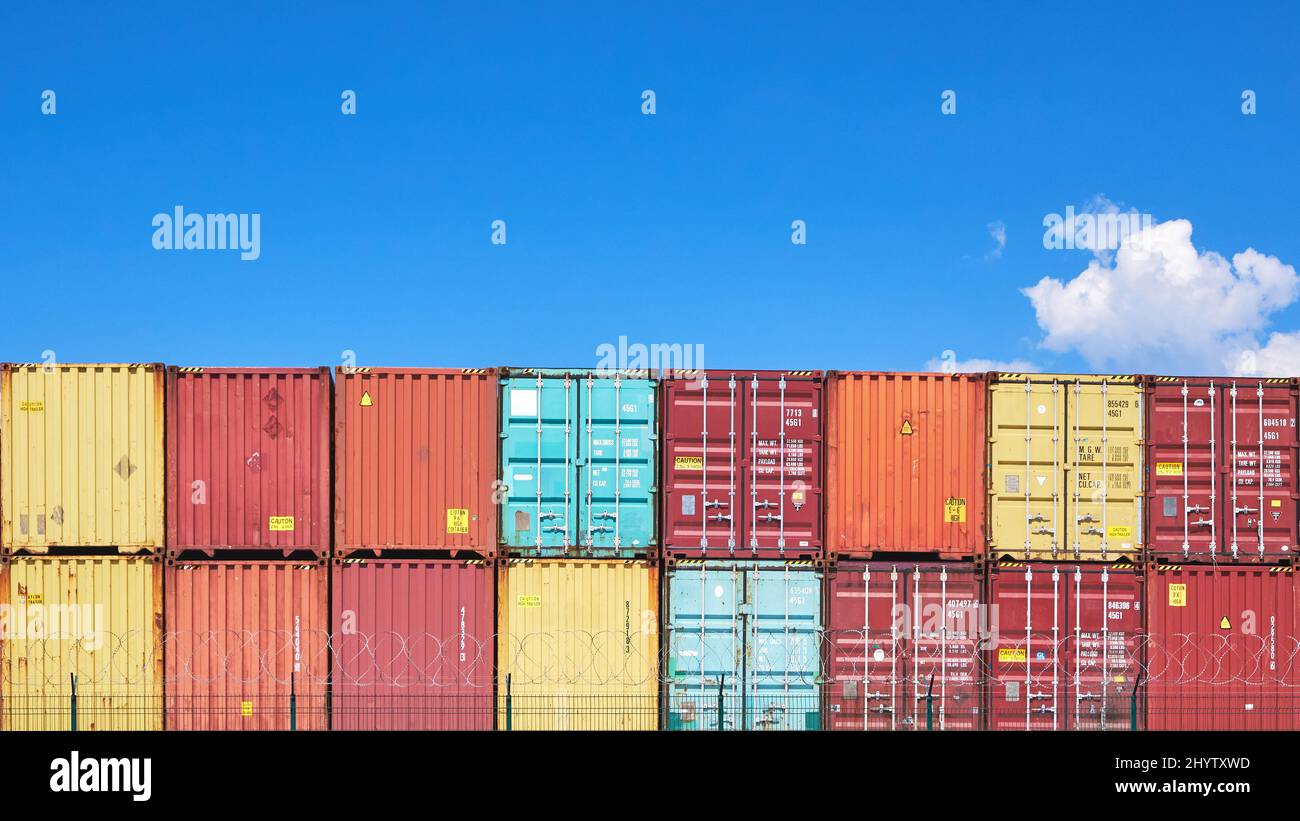 View of colorful containers waiting for shipping at the port Stock ...