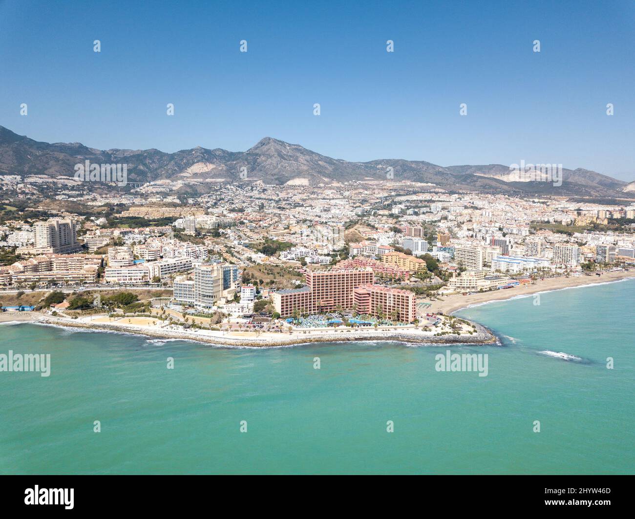 Aerial perspective of beautiful Andalusian city Benalmadena. Situated ...