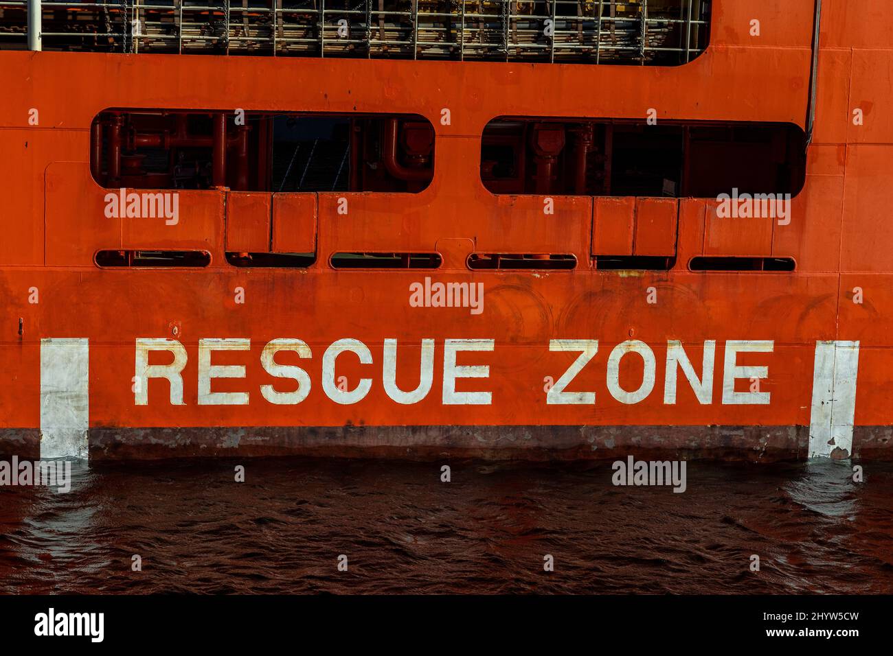 Details from hull of offshore AHTS anchor handling tug supply vessel ...
