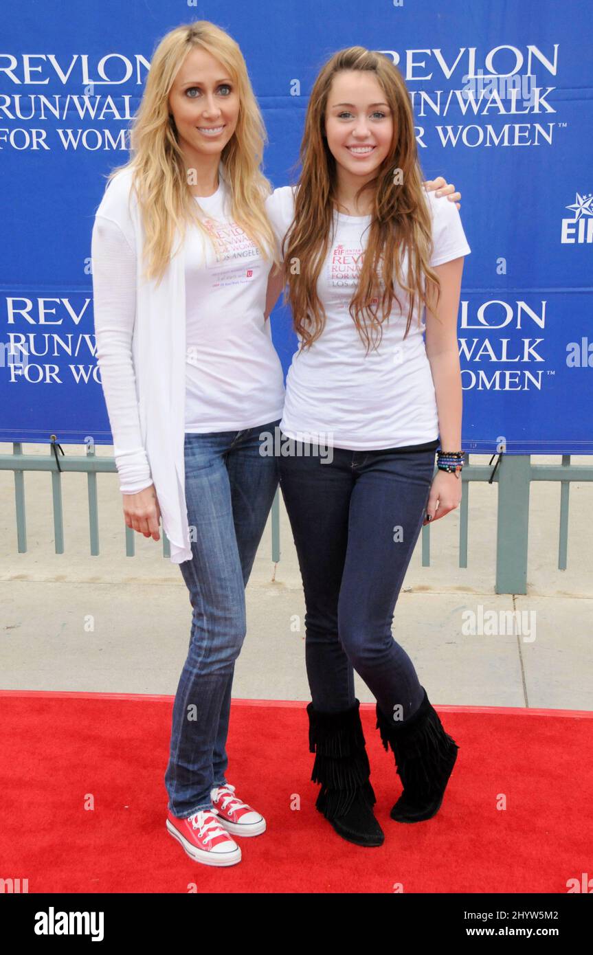 Miley Cyrus (right) and Tish Cyrus at the 16th Annual EIF Revlon Run ...
