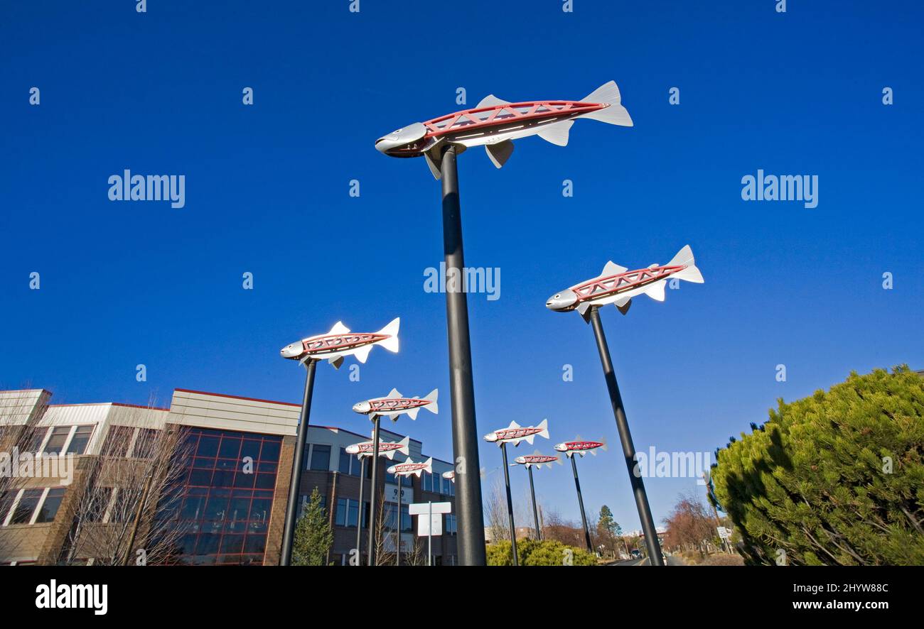 Street art in Bend, Oregon, placed on the city's numerous round-abouts ...