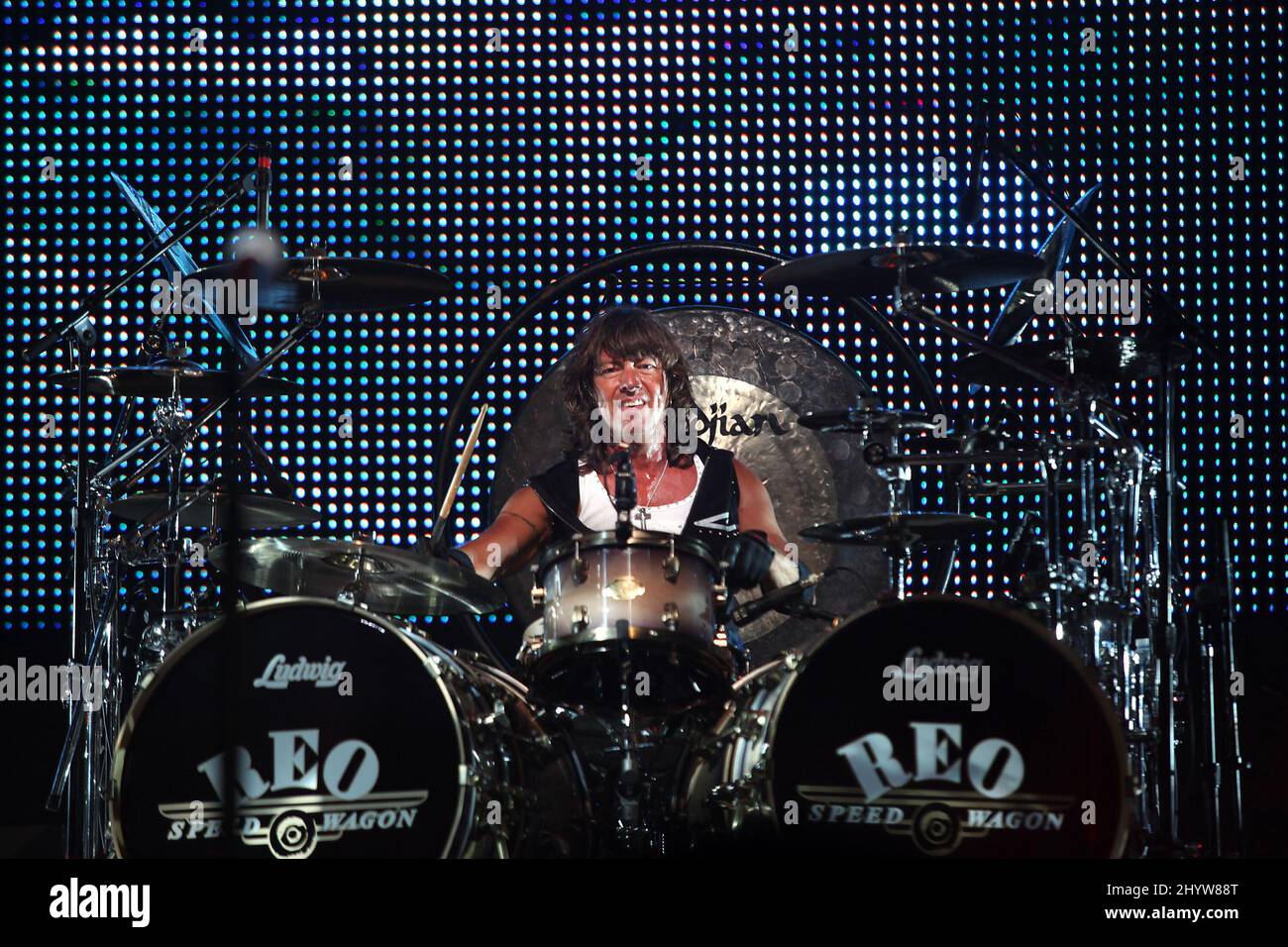 Bryan Hitt of REO Speedwagon perform on stage at the Nokia Theatre, Los ...