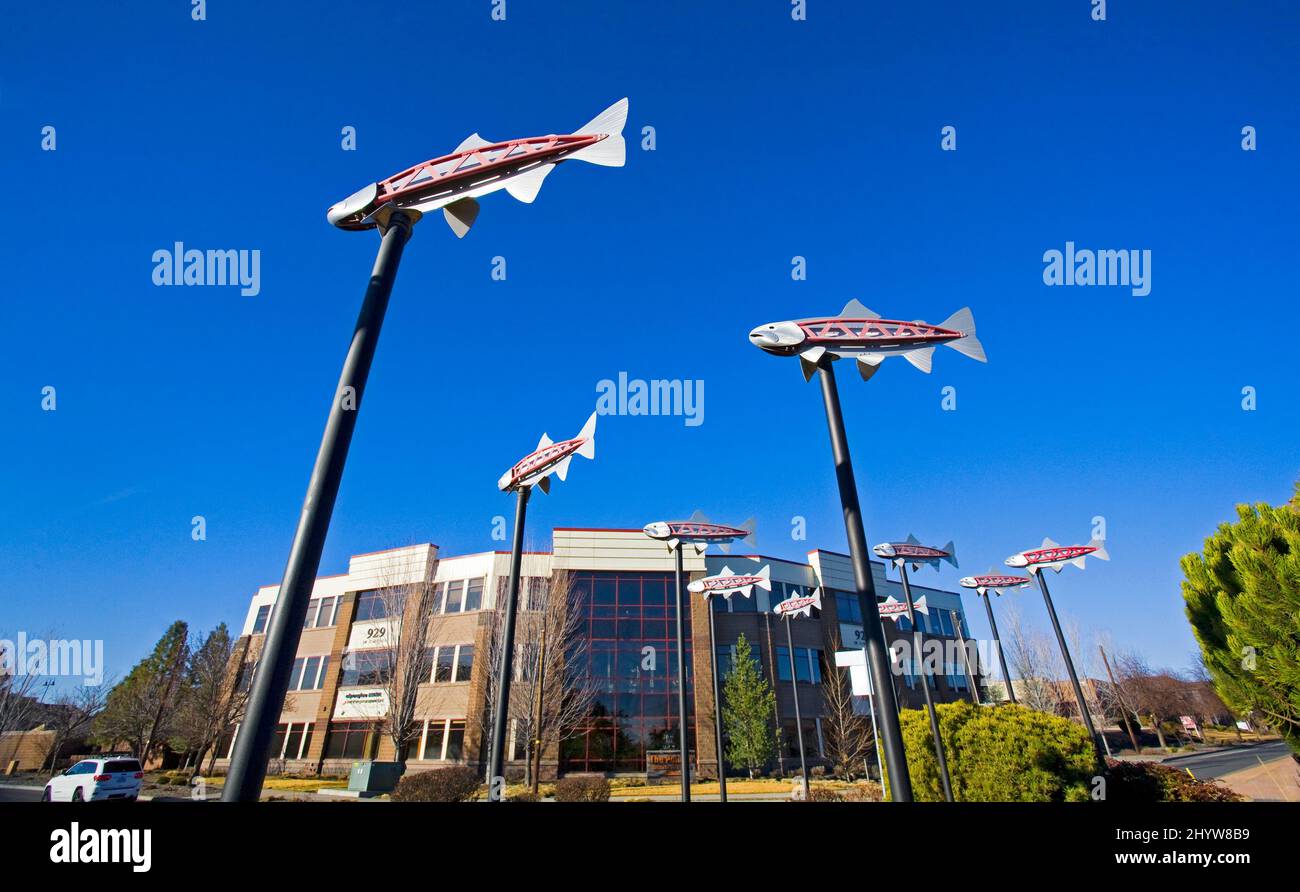 Street art in Bend, Oregon, placed on the city's numerous round-abouts ...