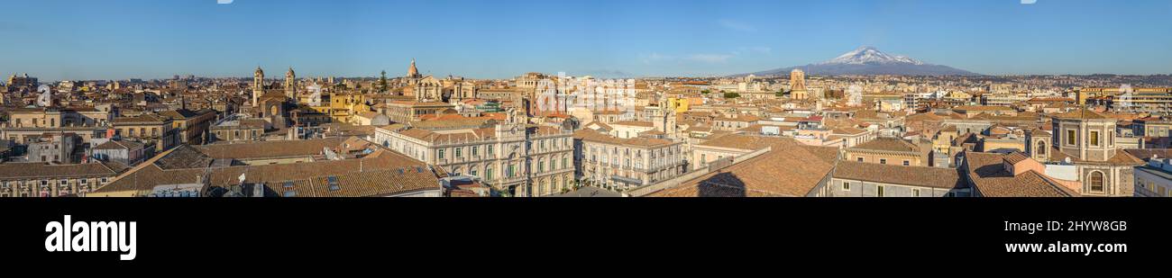 Banner panorama of Catania city center from Saint Agatha church terrace ...