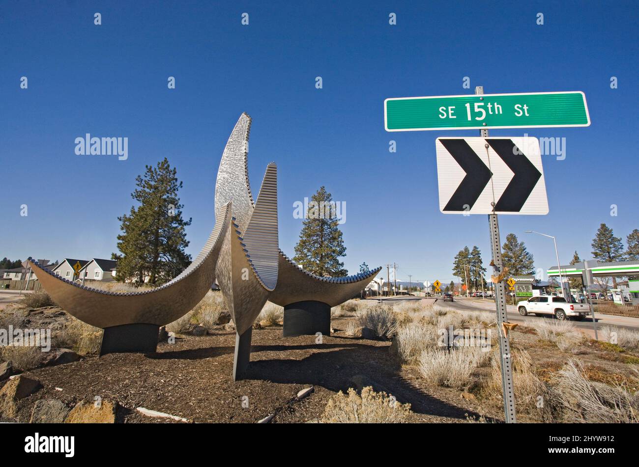 Street art in Bend, Oregon, placed on the city's numerous round-abouts ...