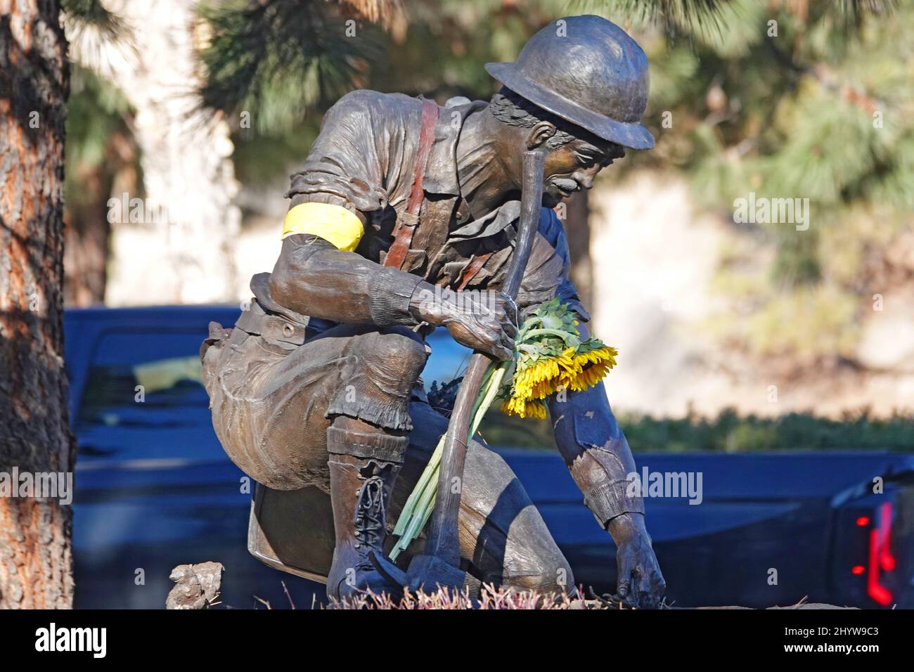 Street art in Bend, Oregon, placed on the city's numerous round-abouts ...