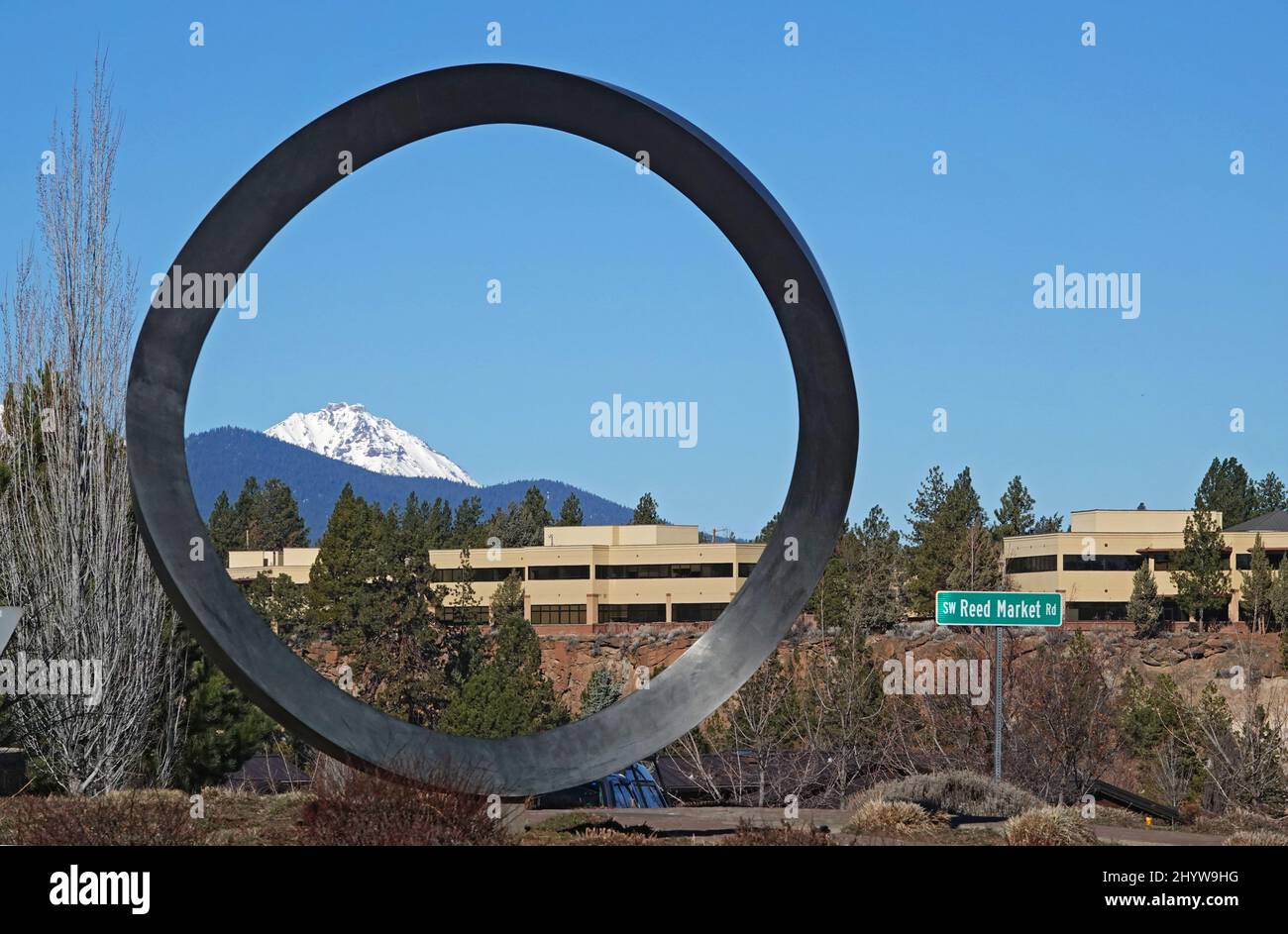 Street art in Bend, Oregon, placed on the city's numerous round-abouts ...