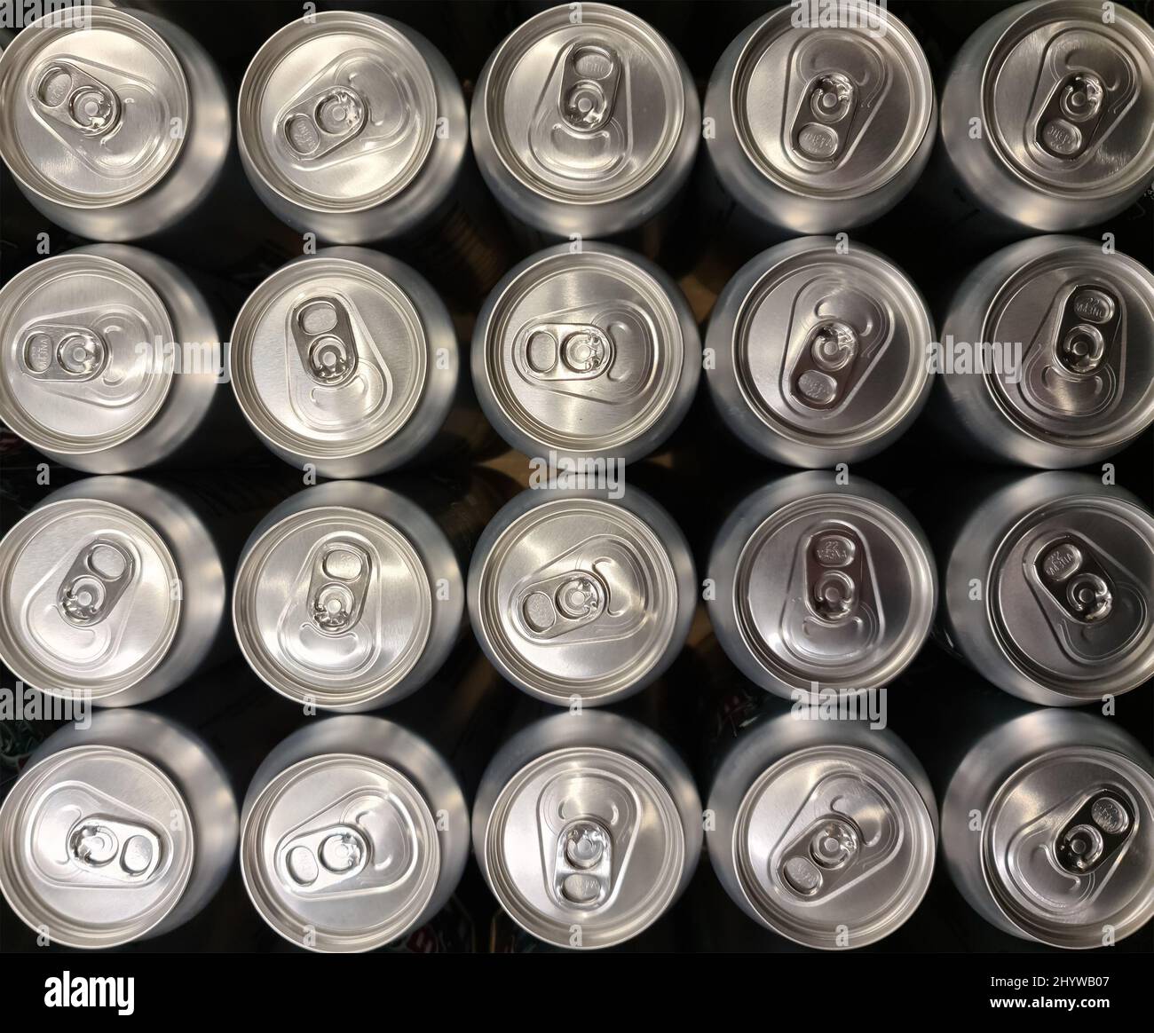 Top view of the aluminum drink cans Stock Photo - Alamy