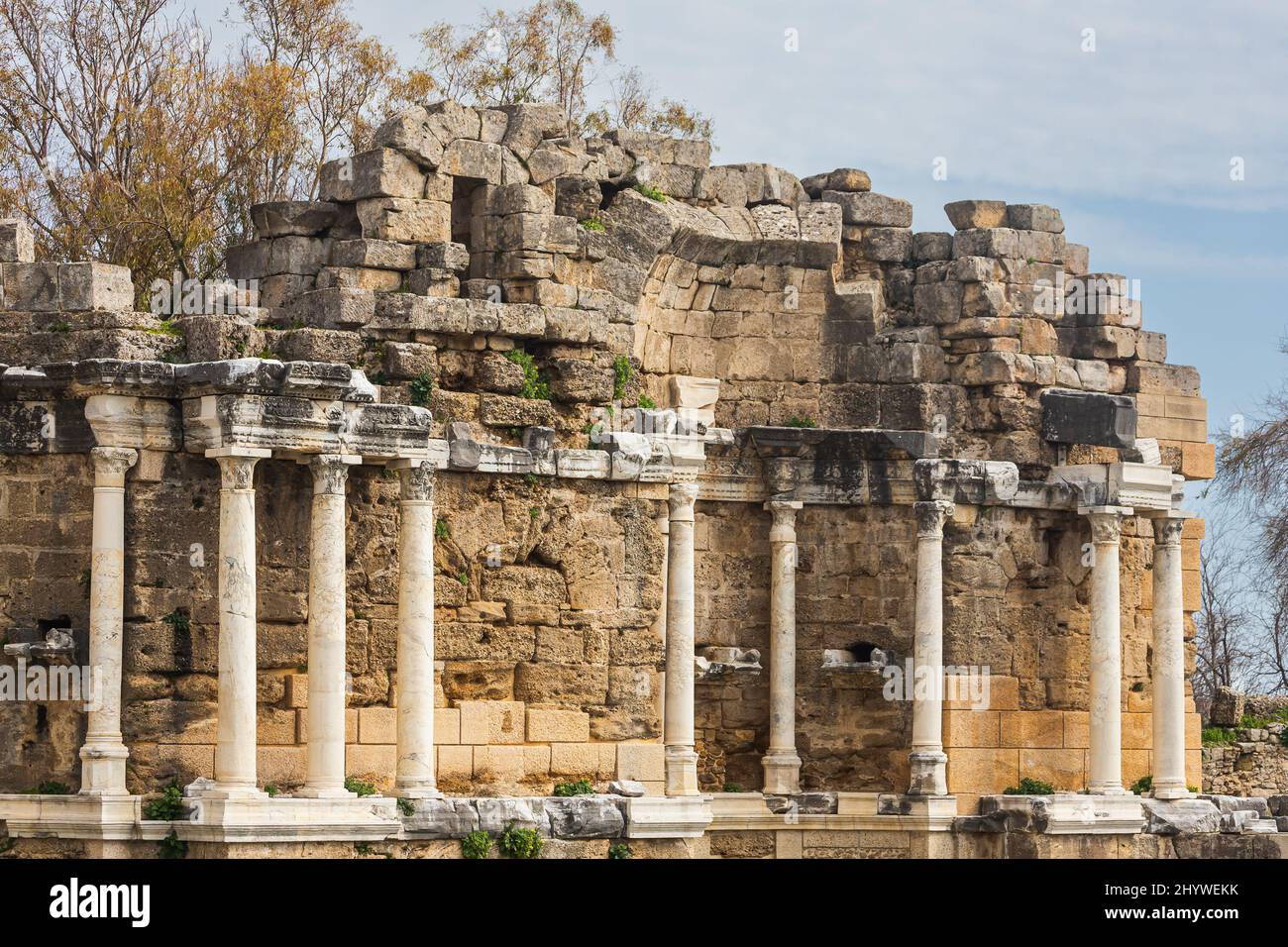 An antique ruined city of columns.Ruin. View of the ancient city in ...