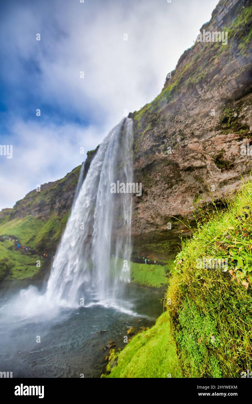 Seljalandsfoss, side view on a beautiful summer day in Iceland Stock ...