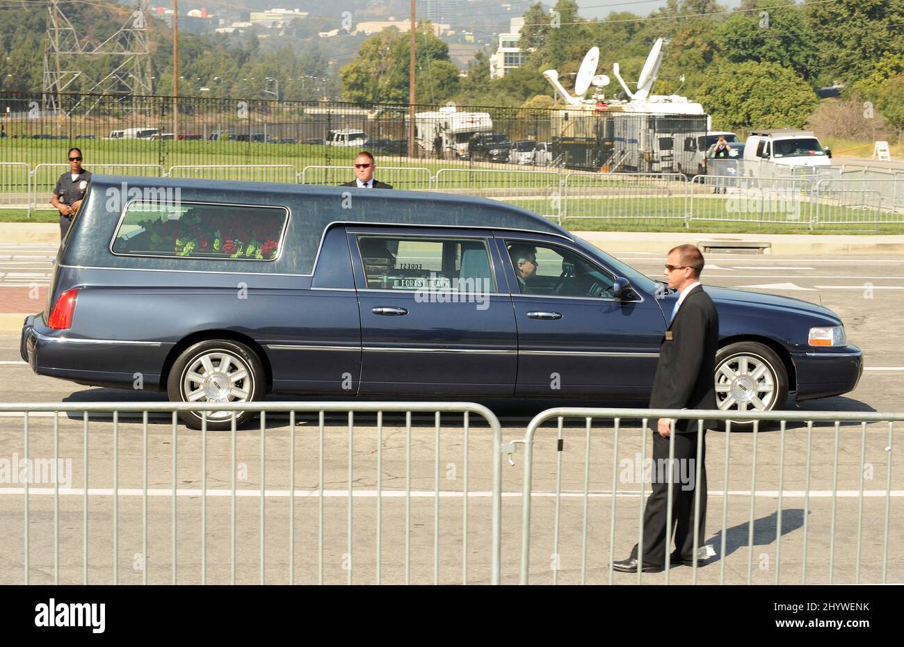 Michael Jackson's hearse at the Michael Jackson Funeral Service at ...