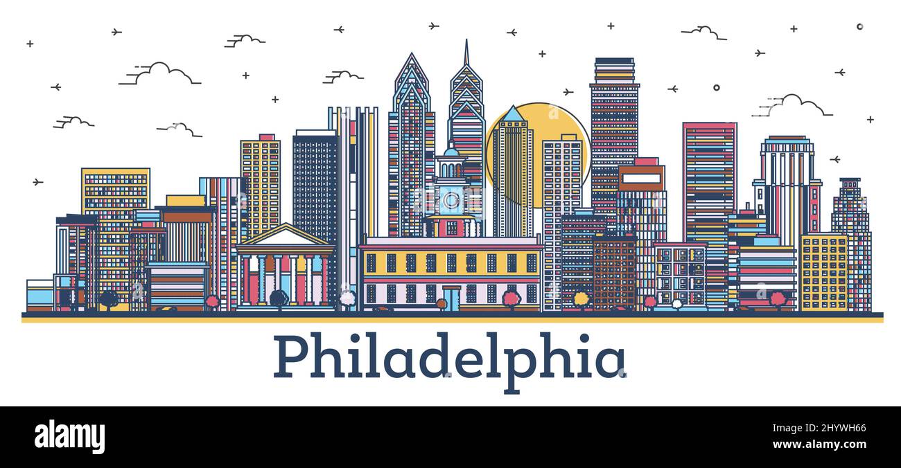 Outline Philadelphia Pennsylvania City Skyline with Modern Colored ...