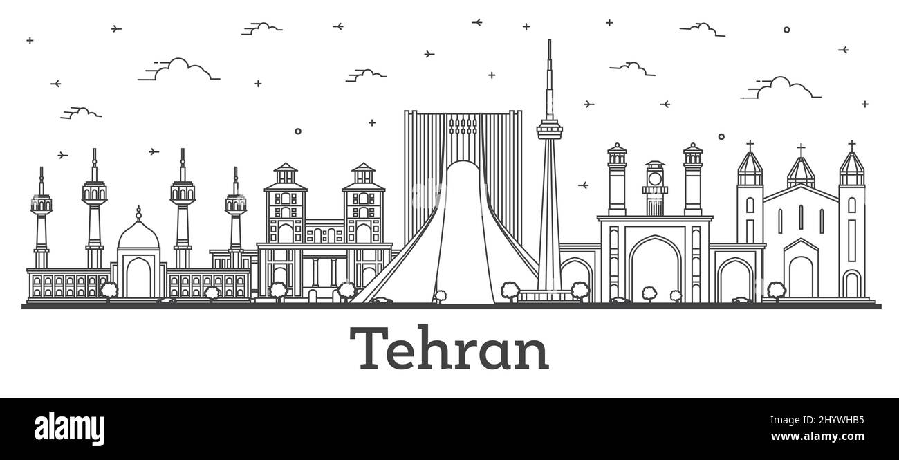 Outline Tehran Iran City Skyline with Modern and Historic Buildings ...