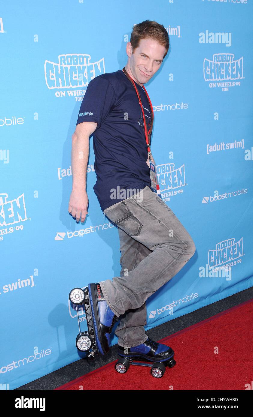 Seth Green arriving at the 'Robot Chicken' Skate Party Bus Tour. Held ...