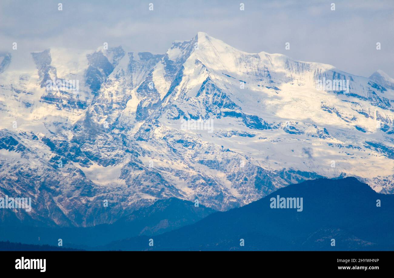 Beautiful landscape with the snowy peaks of the Himalayas. Panchchuli ...