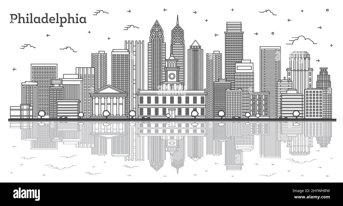 Outline Philadelphia Pennsylvania City Skyline with Modern, Historic ...