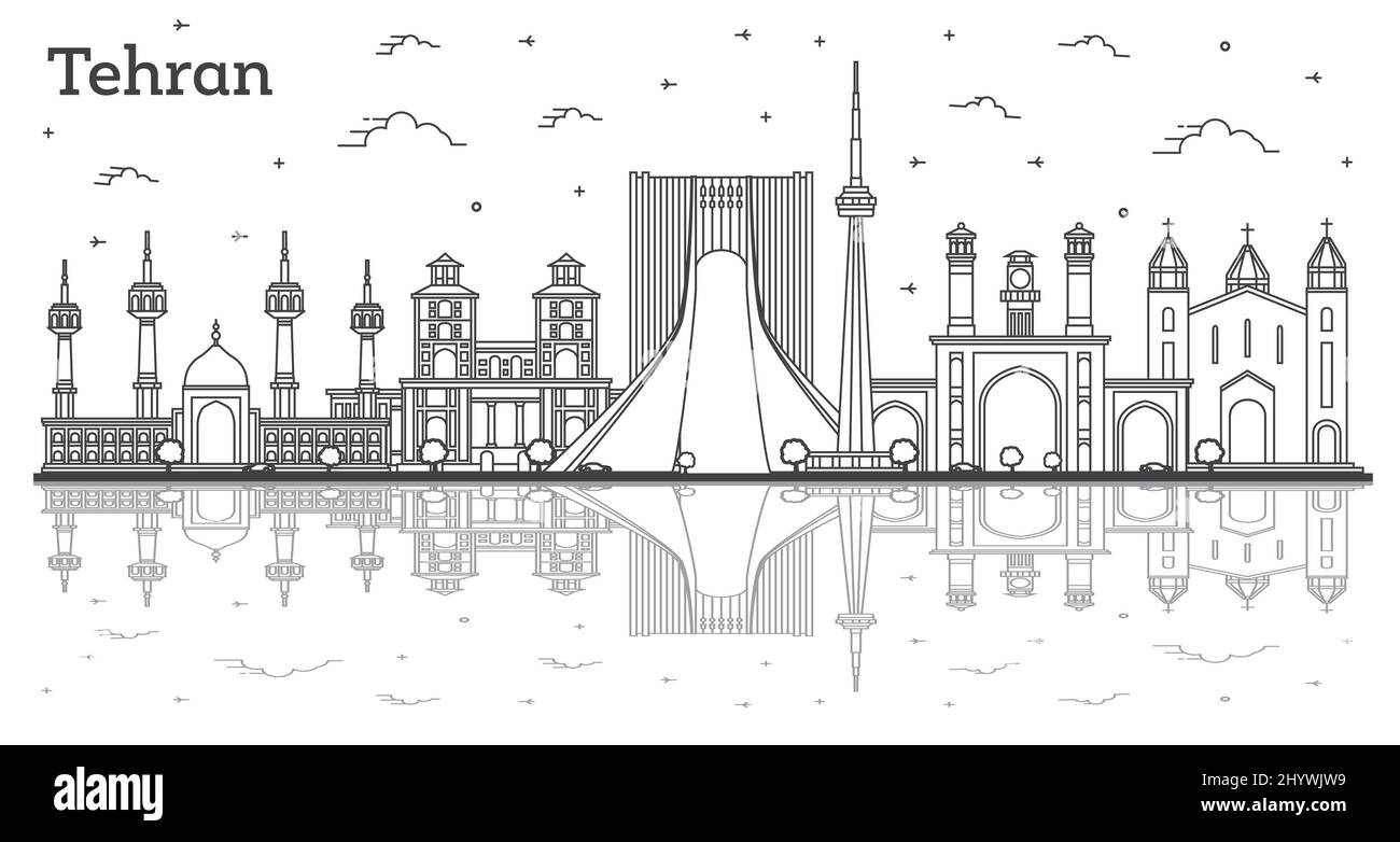 Outline Tehran Iran City Skyline with Historic Buildings and ...