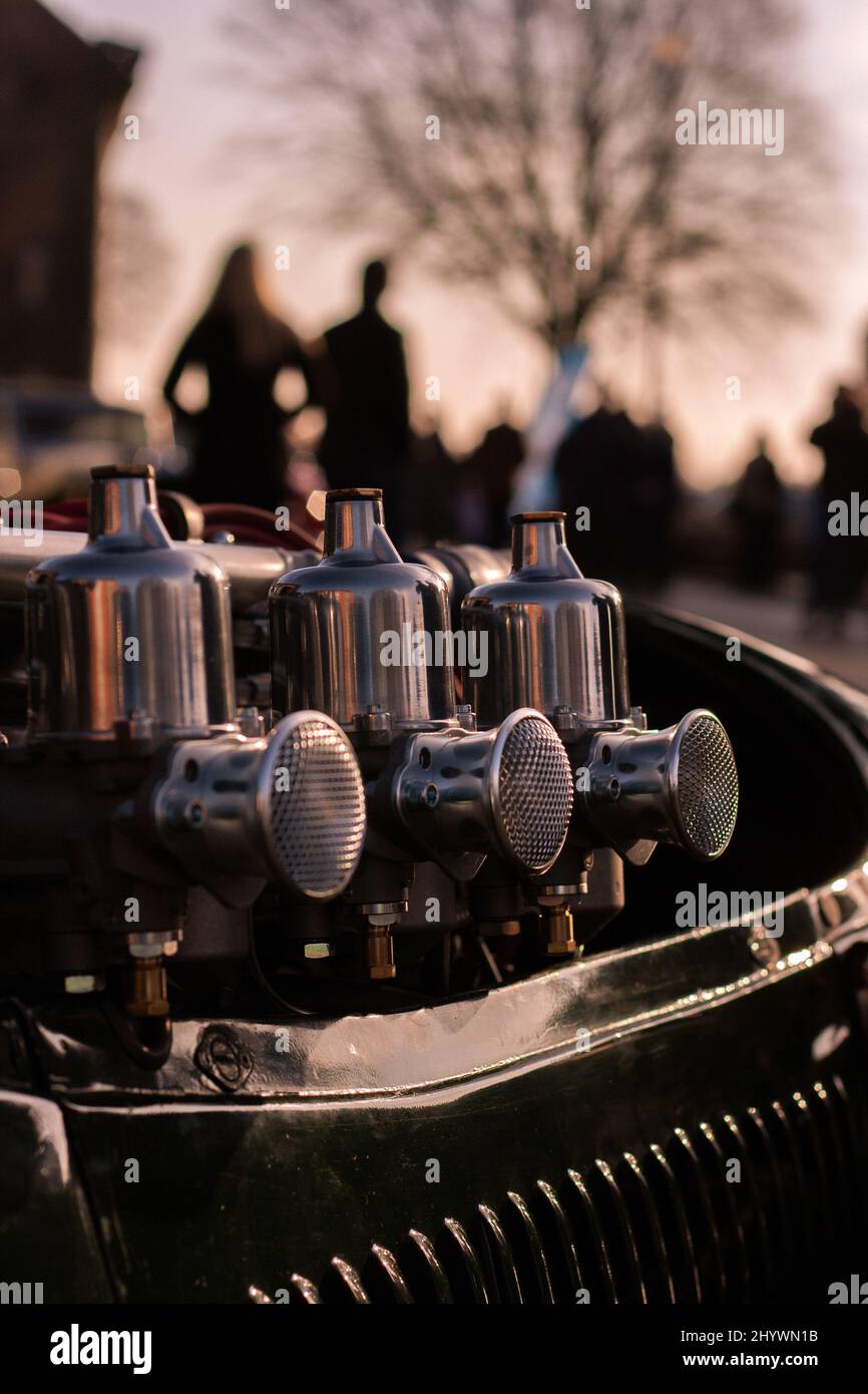 Closeup of the engine of an old classic car Stock Photo - Alamy