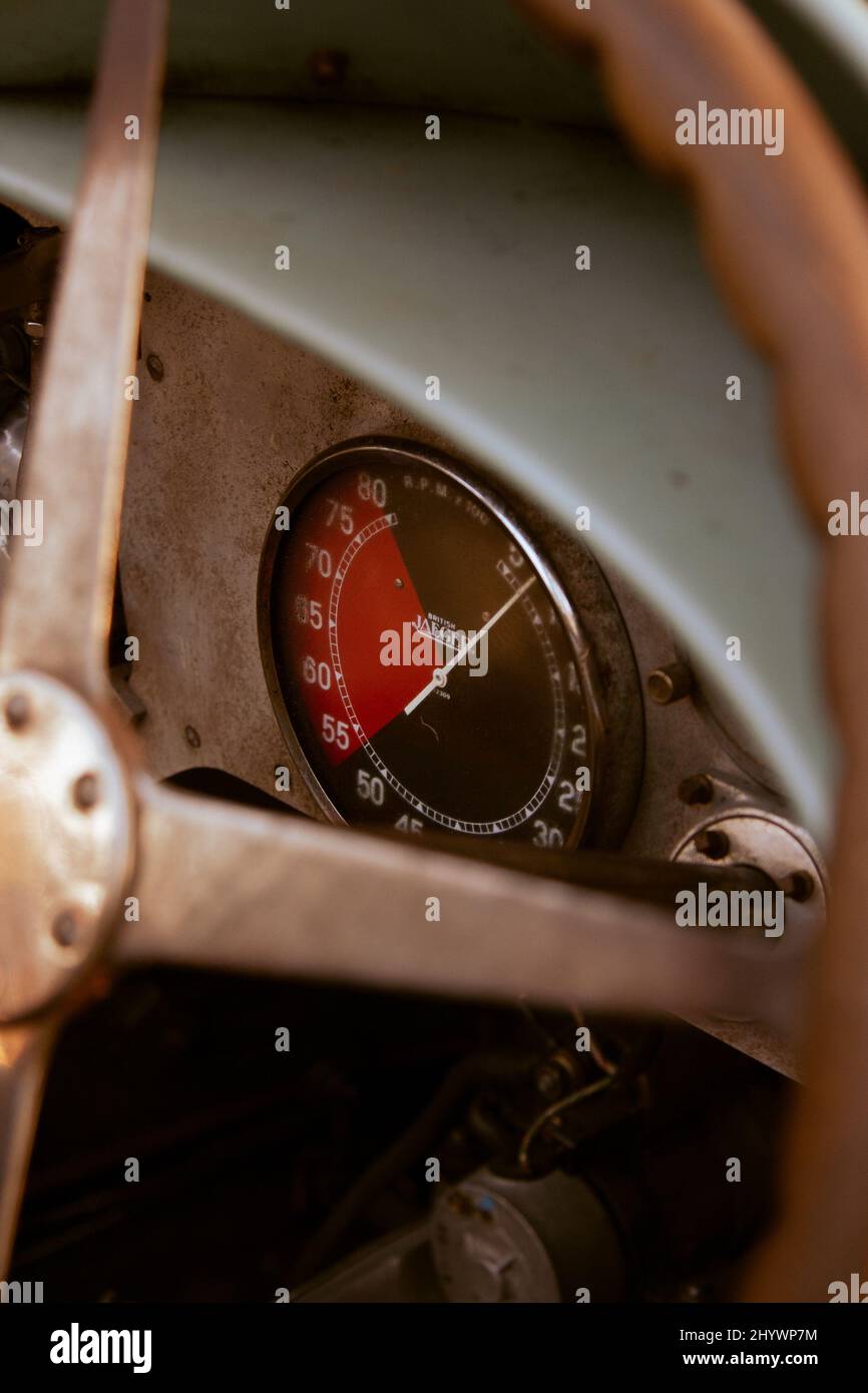 Speedometer of an old classic racecar Stock Photo - Alamy