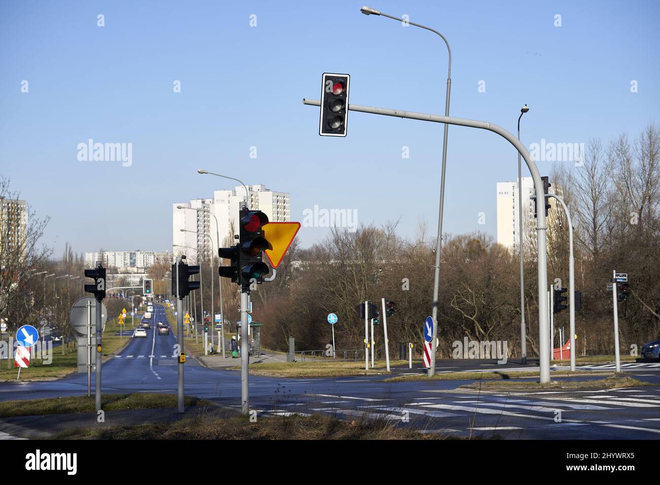 Traffic lights on a intersection Stock Photo - Alamy