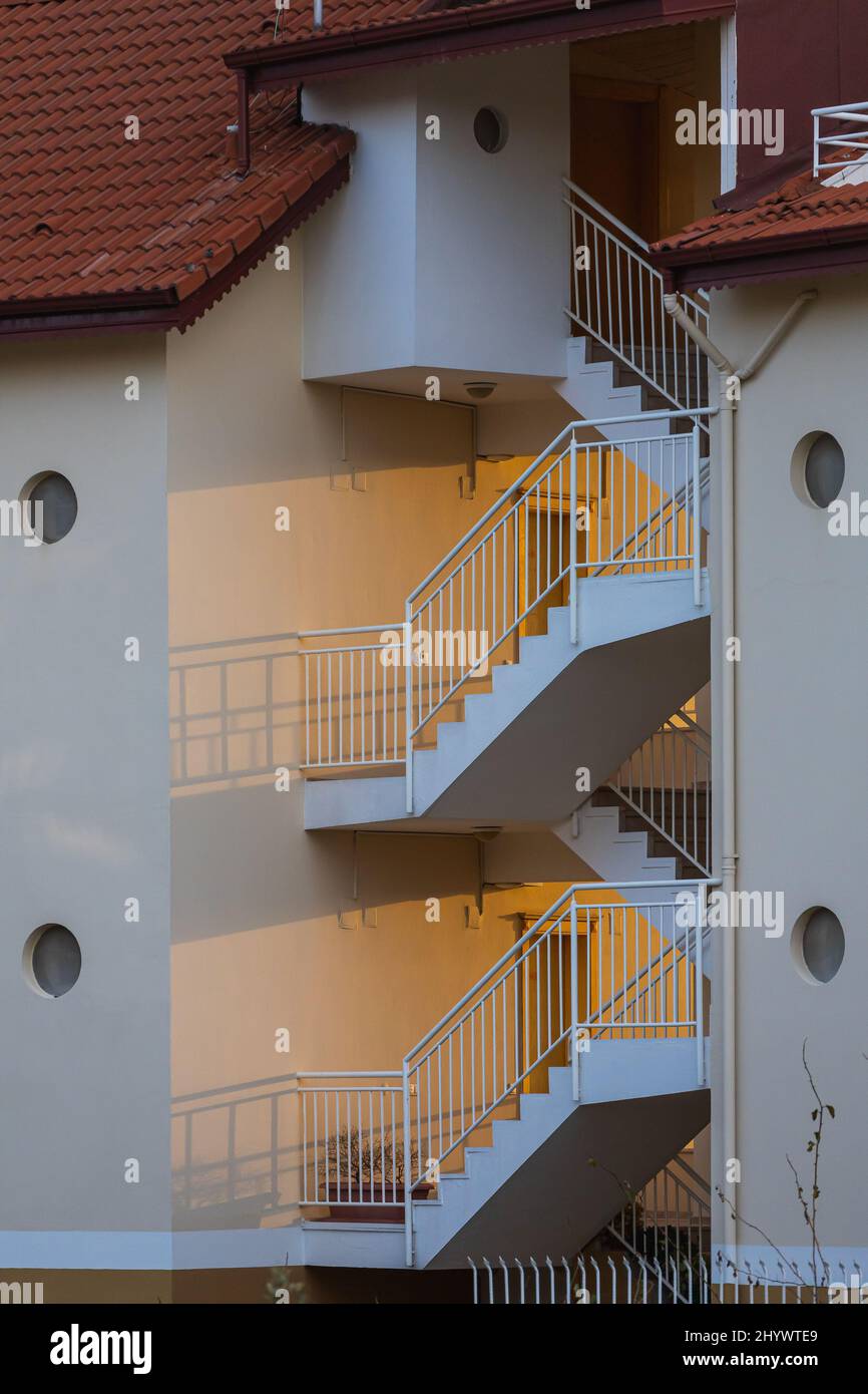 Outdoor staircase for an emergency exit in a multi-storey building ...