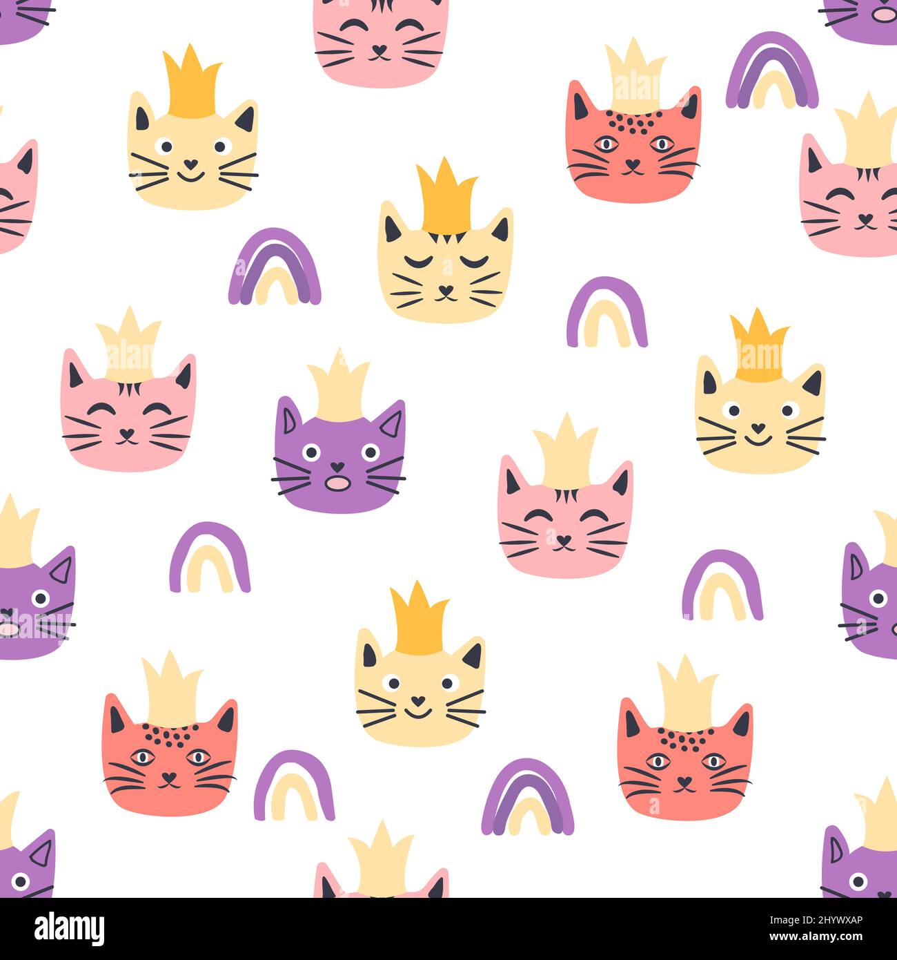 Seamless cat princess pattern. Cute princess cats seamless pattern ...