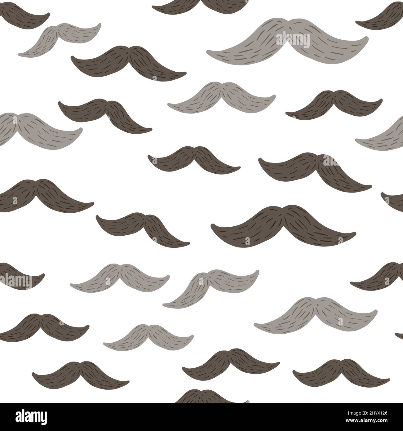 Mustache seamless pattern on. Vintage barber shop in doodle style. Hand ...