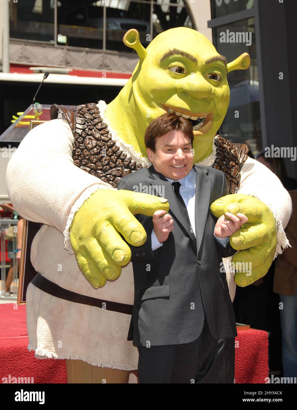 Mike Myers and Shrek at a ceremony where Shrek is honored with a star ...