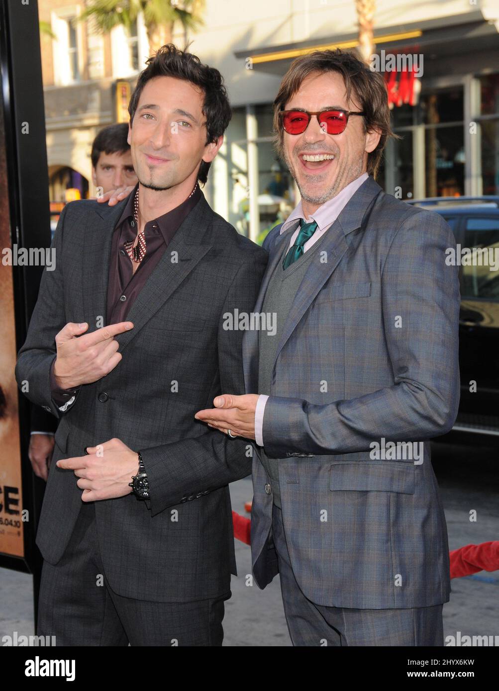 Adrien Brody and Robert Downey Jr. at the 'Splice' premiere, held at ...