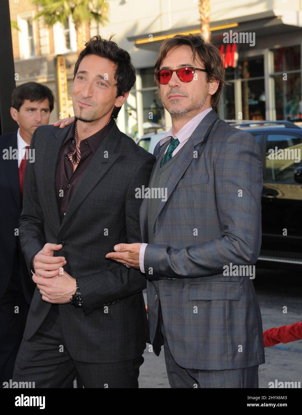 Adrien Brody and Robert Downey Jr. at the 'Splice' premiere, held at Grauman's Chinese Theatre ...