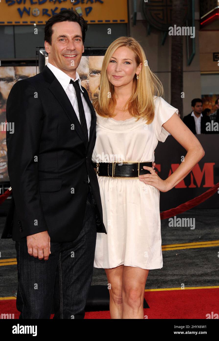 Jon Hamm and Jennifer Westfeldt at the 'The A-Team' premiere, held at ...