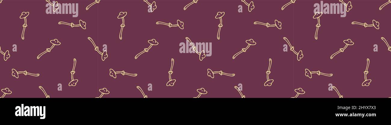 Hand drawn wild mushroom vector border. Seamless trendy purple biology ...