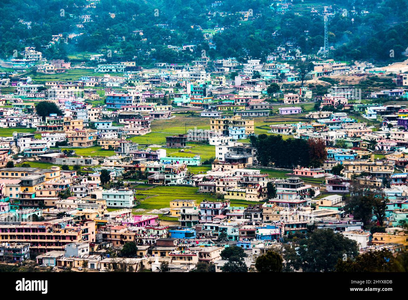 View of Bageshwar town. Bageshwar district in the state of Uttarakhand ...
