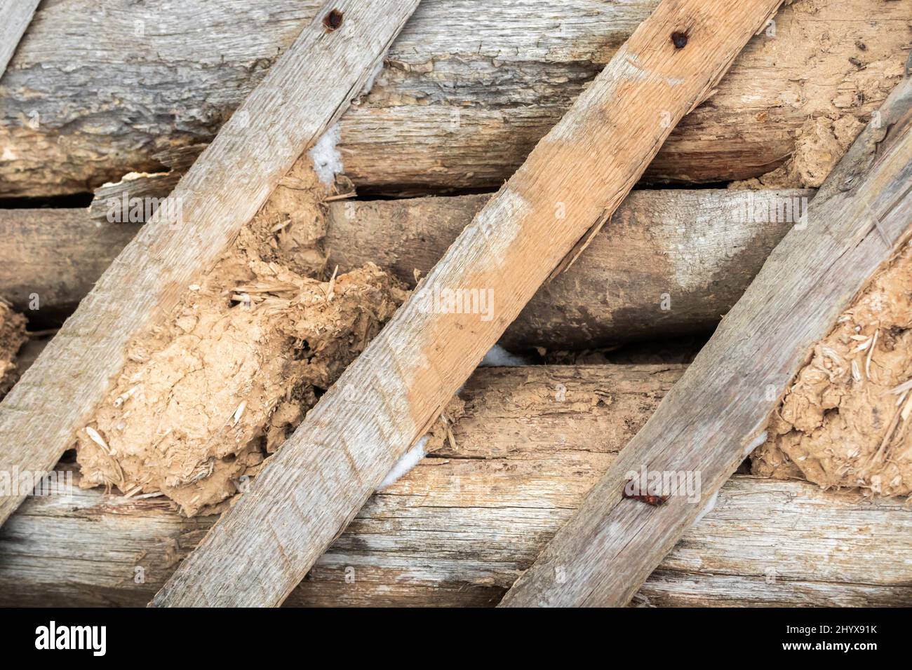 Vintage and old rustic fence with wood and clay. High detailed ...