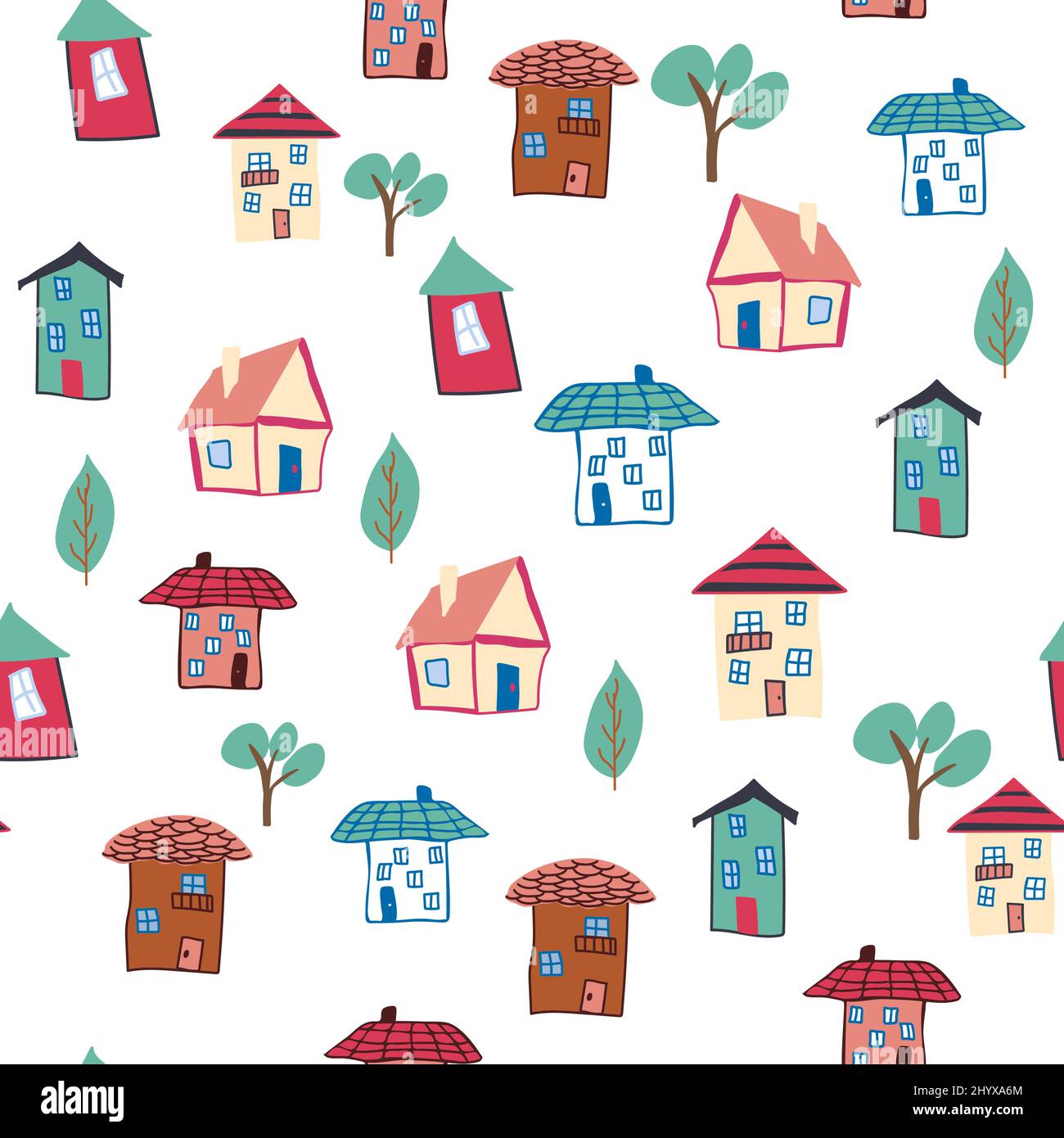 Pattern seamless kids with home doodle coloring element. house pattern ...