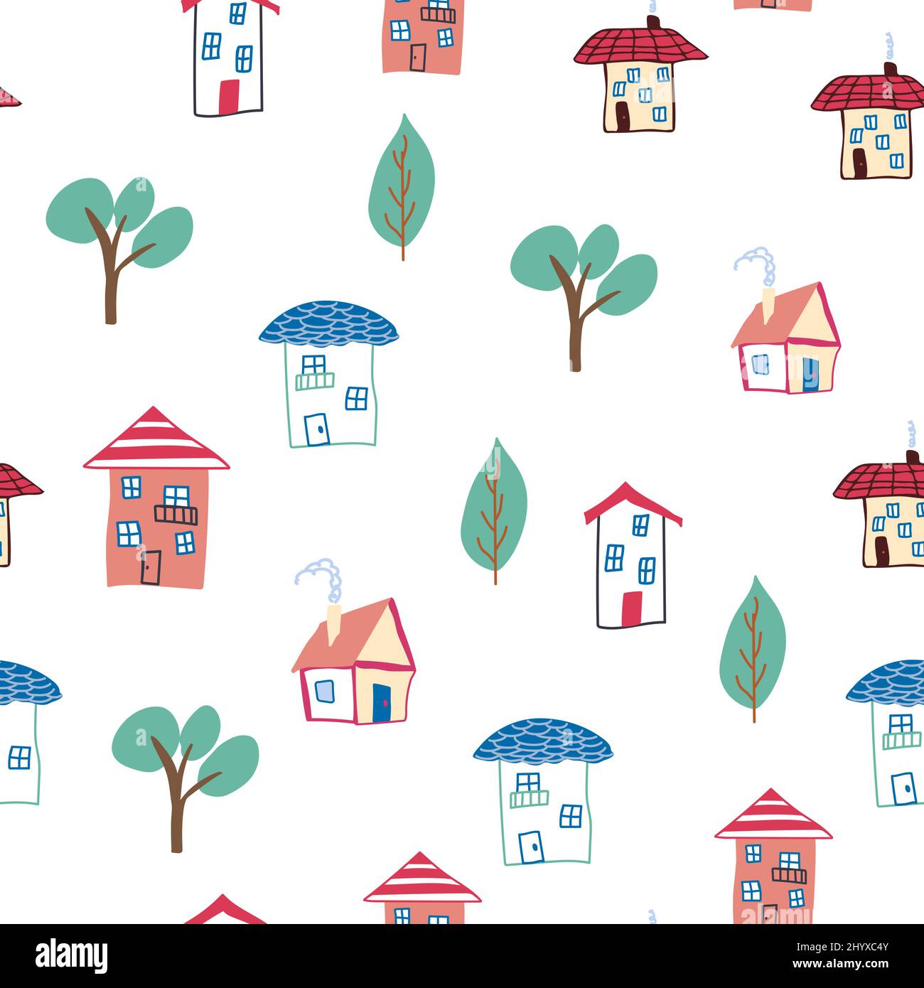 Pattern seamless kids with home doodle coloring element. house pattern ...