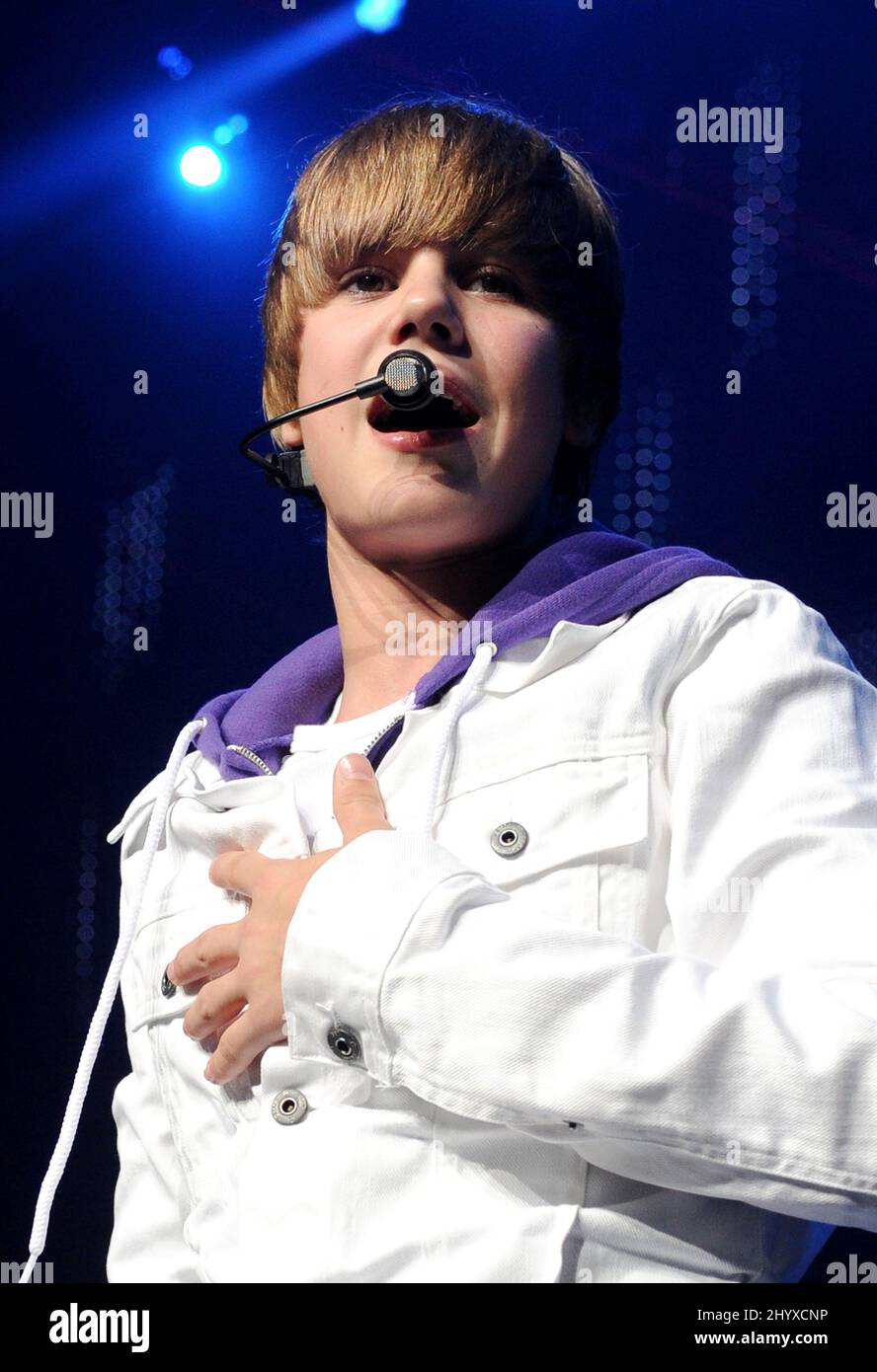 Justin Bieber in concert at the Nokia Theatre, Los Angeles Stock Photo ...