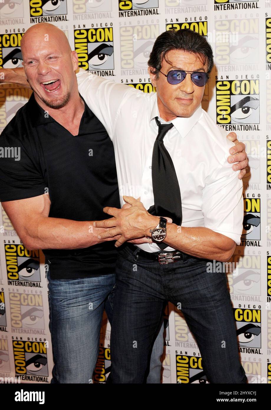 Steve Austin, Sylvester Stallone at day one of the 2010 Comic Con ...