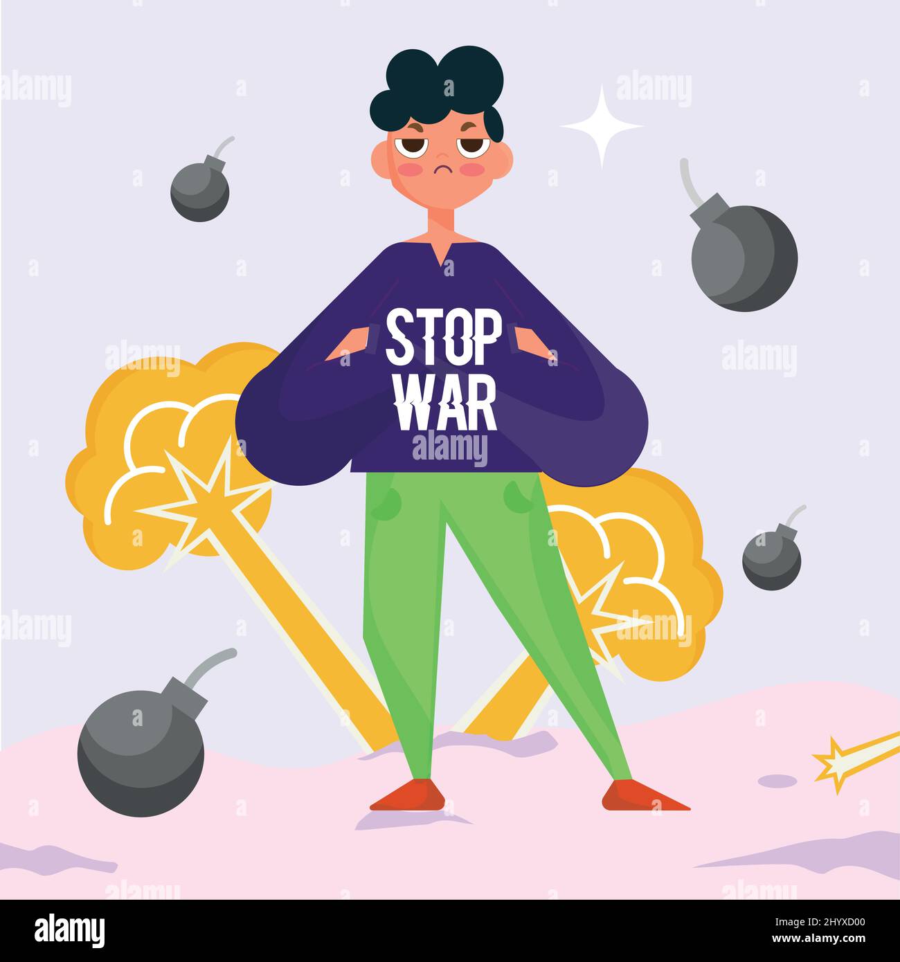 Isolated guy protesting against war Stop war concept Vector Stock ...