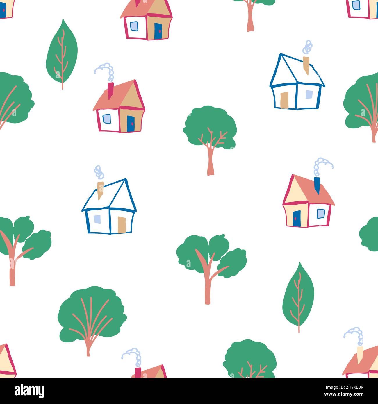 Pattern seamless kids with home doodle coloring element. house pattern ...
