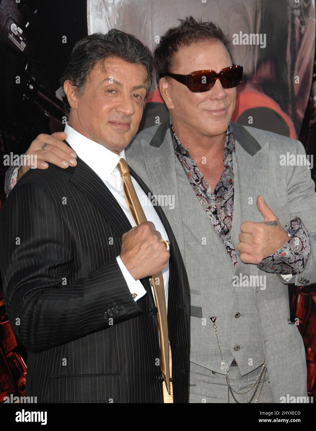 Sylvester Stallone and Mickey Rourke at the Expendables premiere held ...