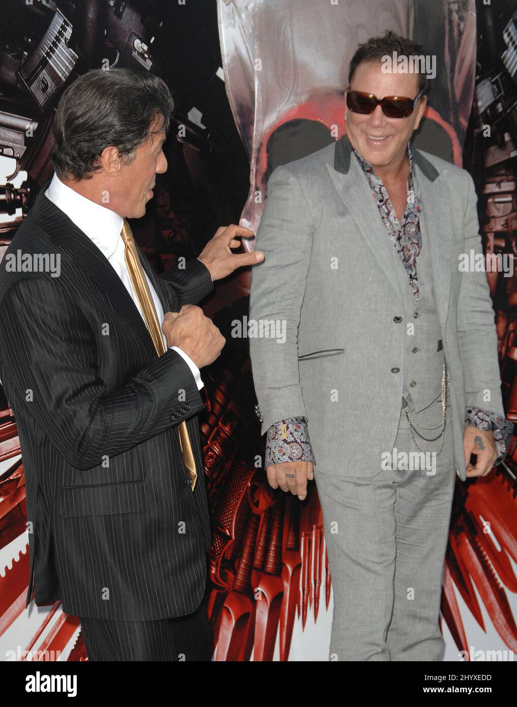 Sylvester Stallone and Mickey Rourke at the Expendables premiere held ...